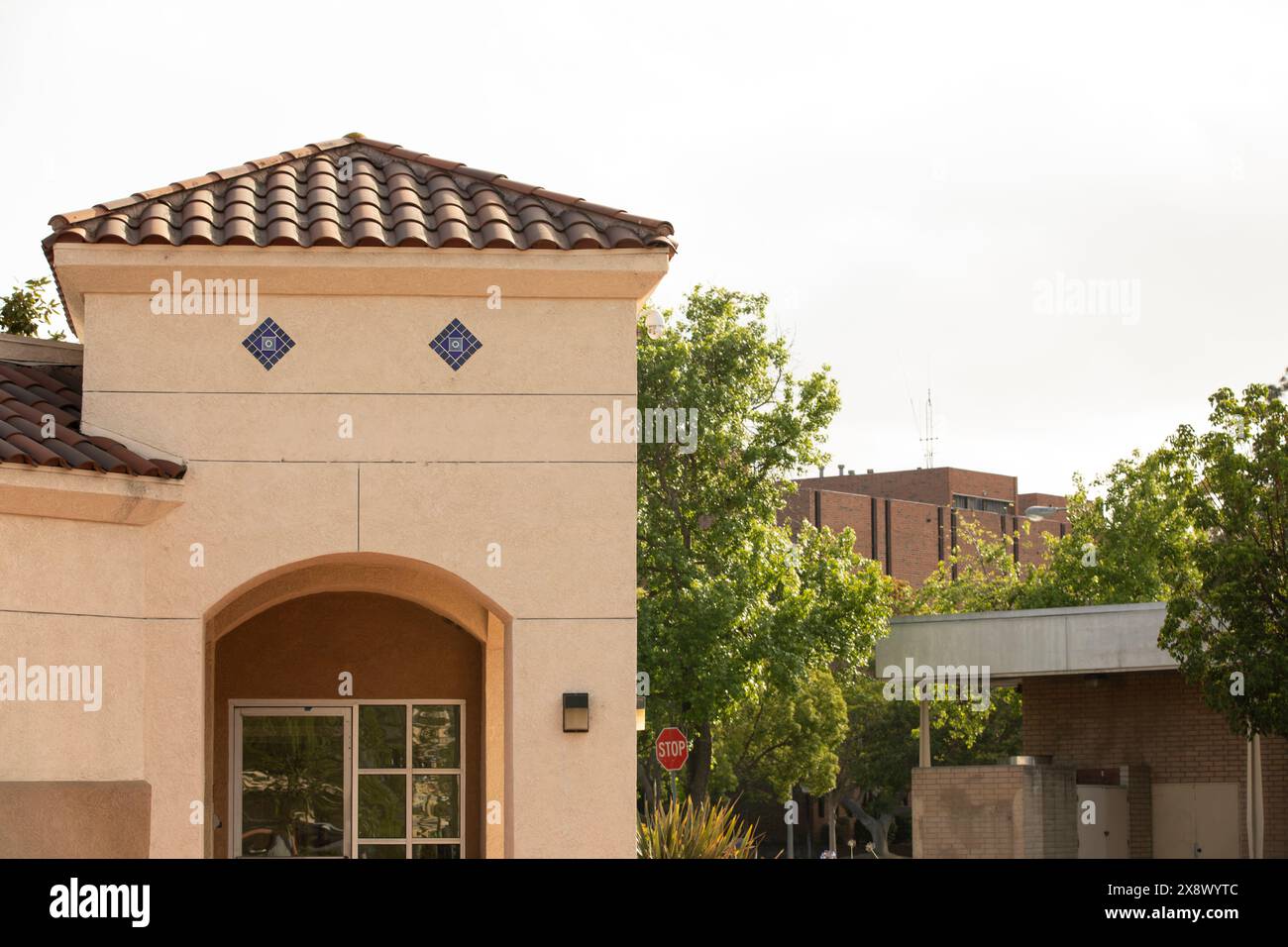 Afternoon sun shines on the buildings of downtown Paramount, California ...