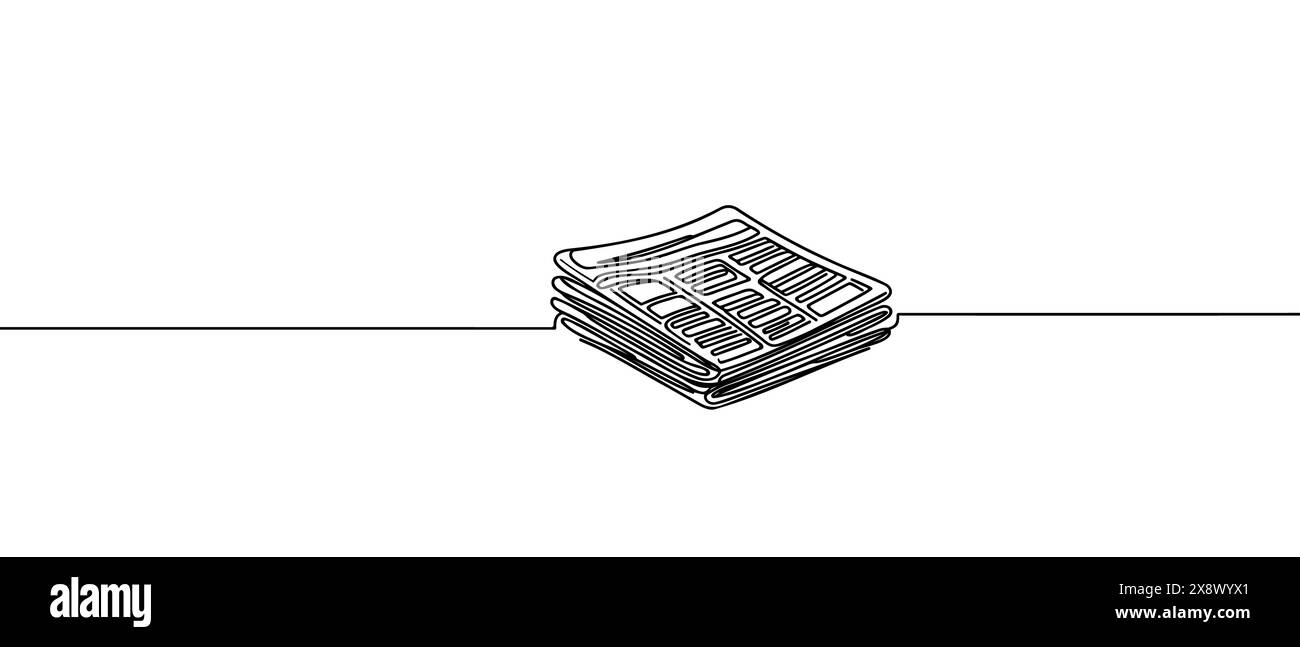 One line drawing of a stack of news newspapers. Vector illustration ...