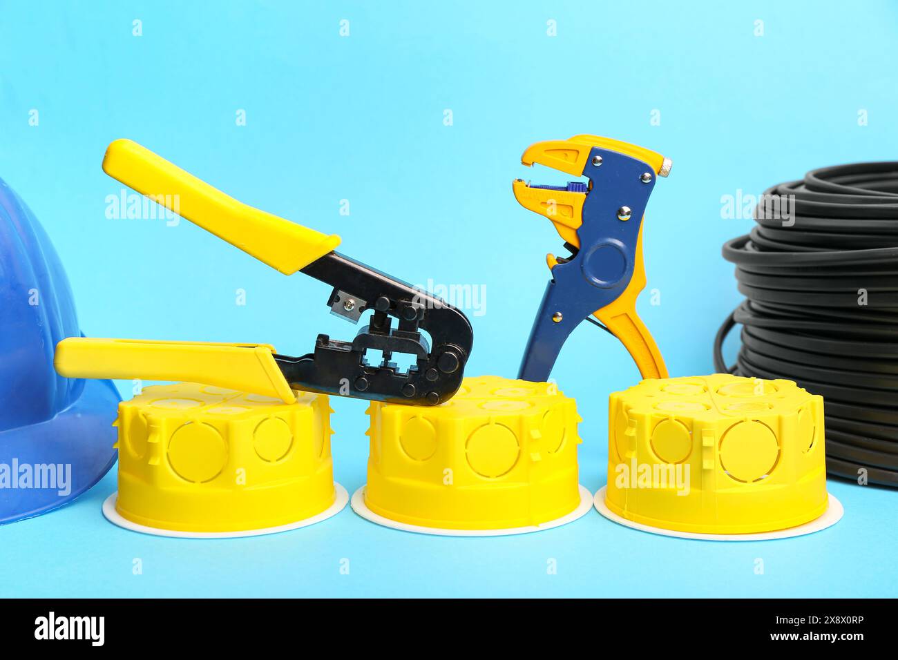 Set of different electrician's tools on color background Stock Photo ...