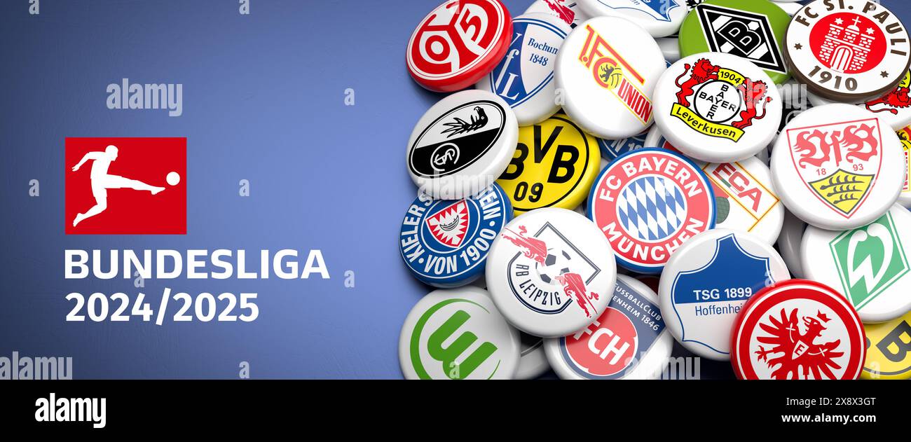 Logos of the German Soccer Clubs competing in the Bundesliga season ...
