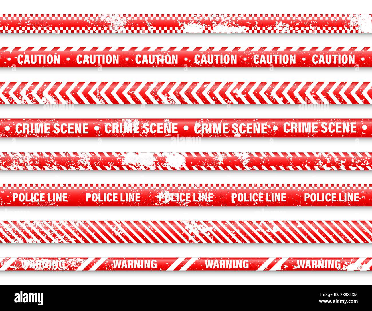 Old grunge barricade construction tape. Red police warning line ...