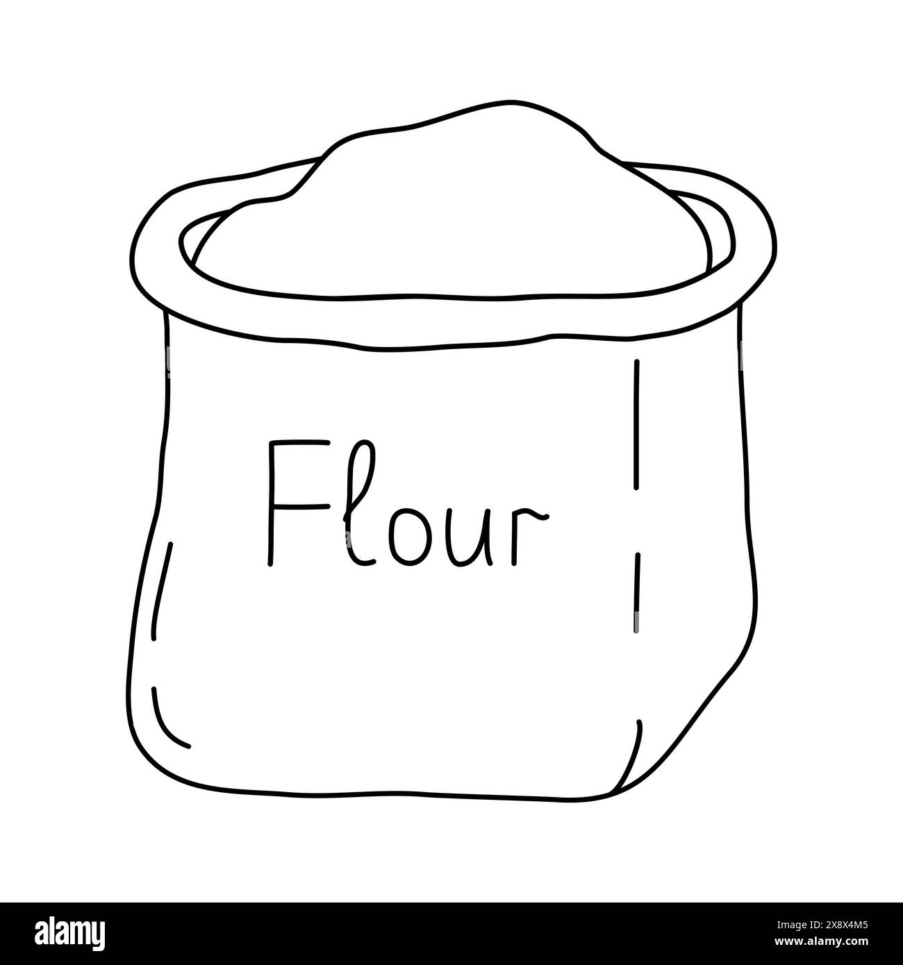 Open bag or sack with flour, baking ingredients, doodle style flat ...
