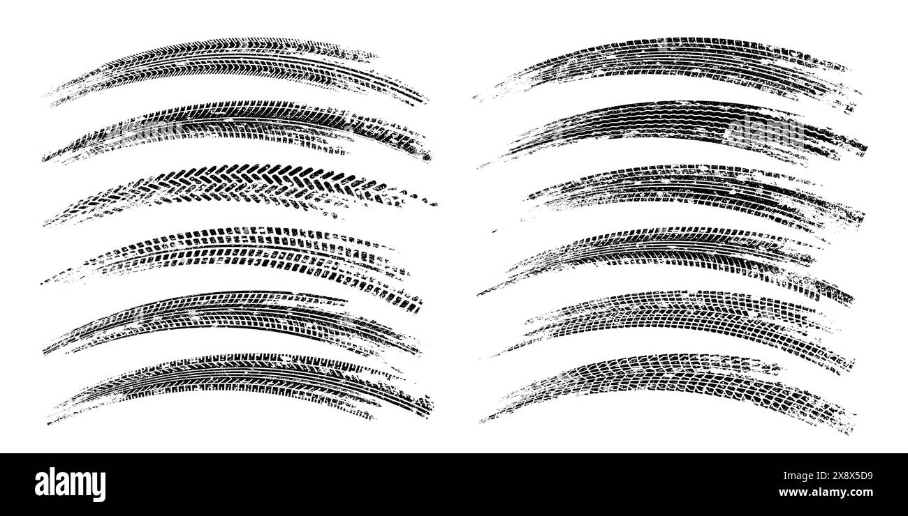 Grunge tire tracks, wheel braking marks. Truck, car or motorcycle tread ...