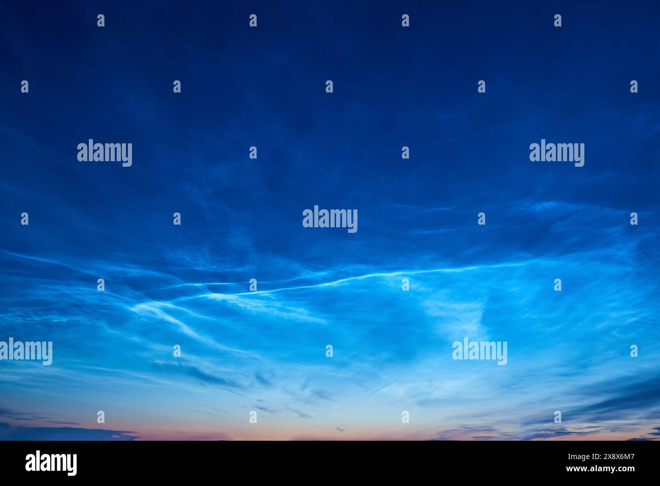 Panorama of evening sky with Noctilucent clouds, or night shining ...