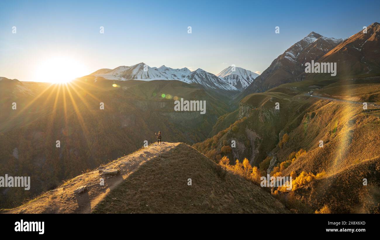 Rare view of sunset in Caucasus Mountains at Autumn Stock Photo - Alamy