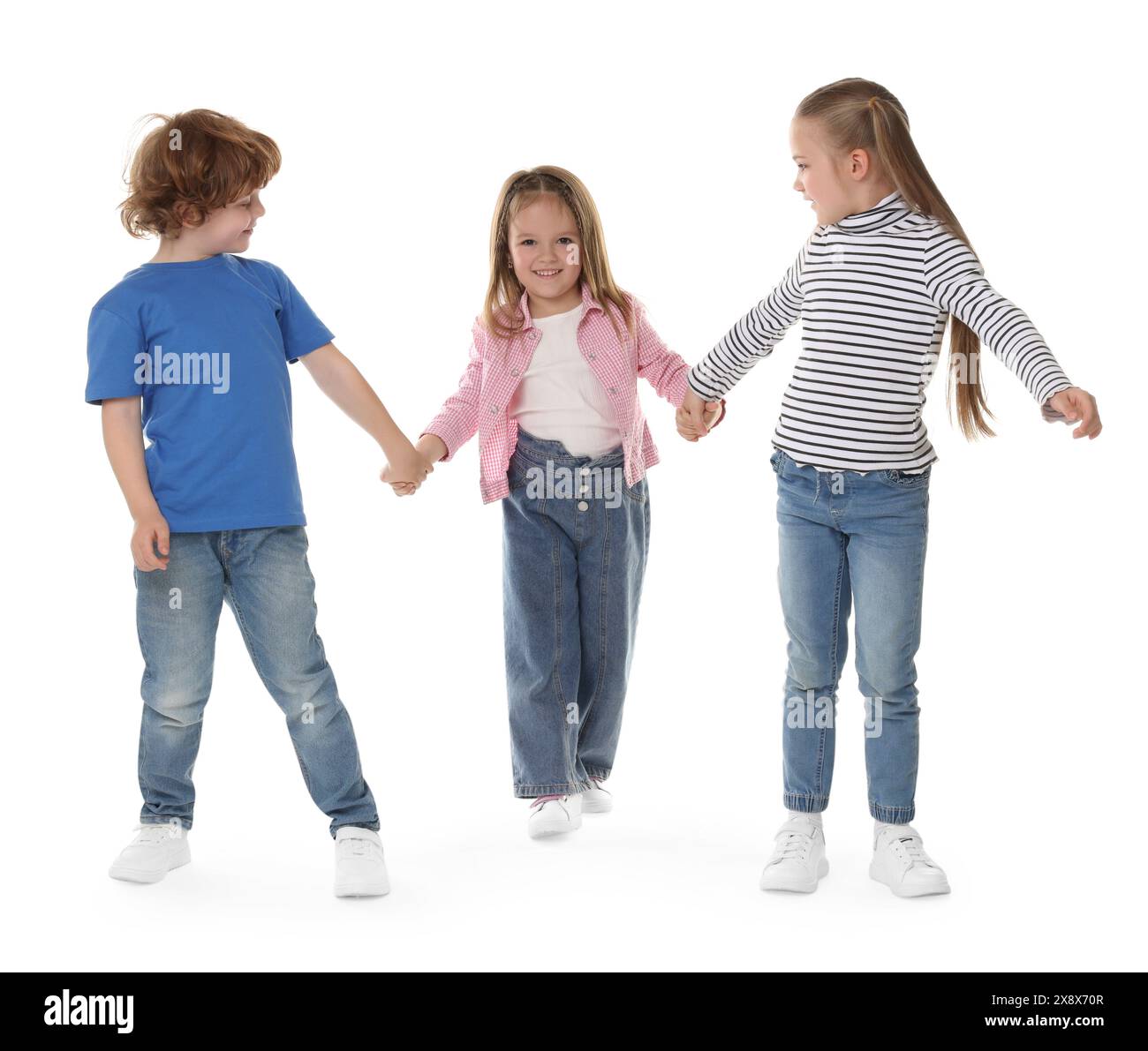 Group of cute children holding hands on white background Stock Photo ...