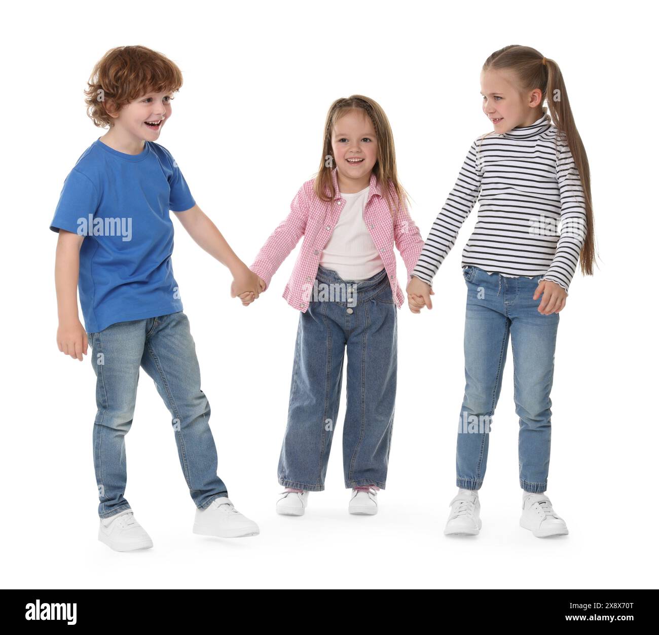 Group of cute children holding hands on white background Stock Photo ...