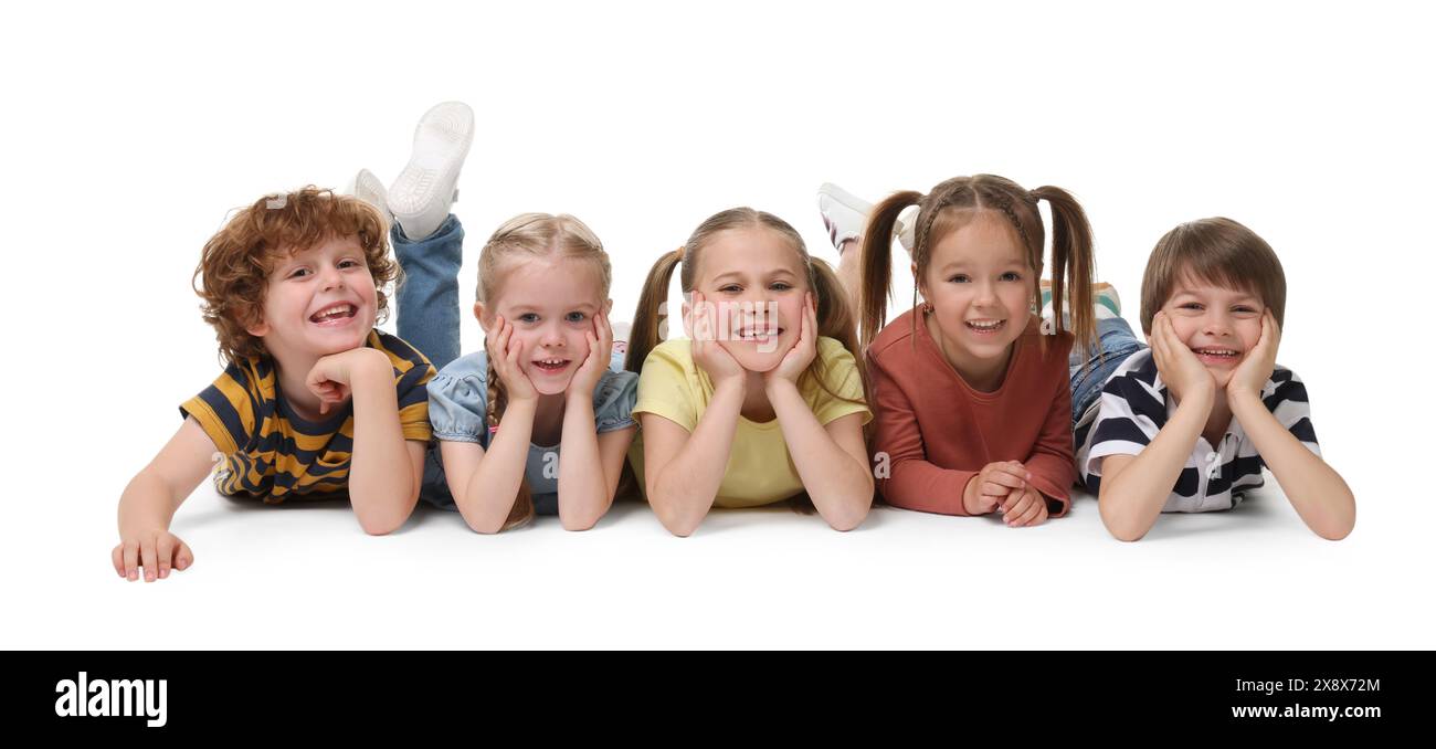 Group of children posing on white background Stock Photo - Alamy