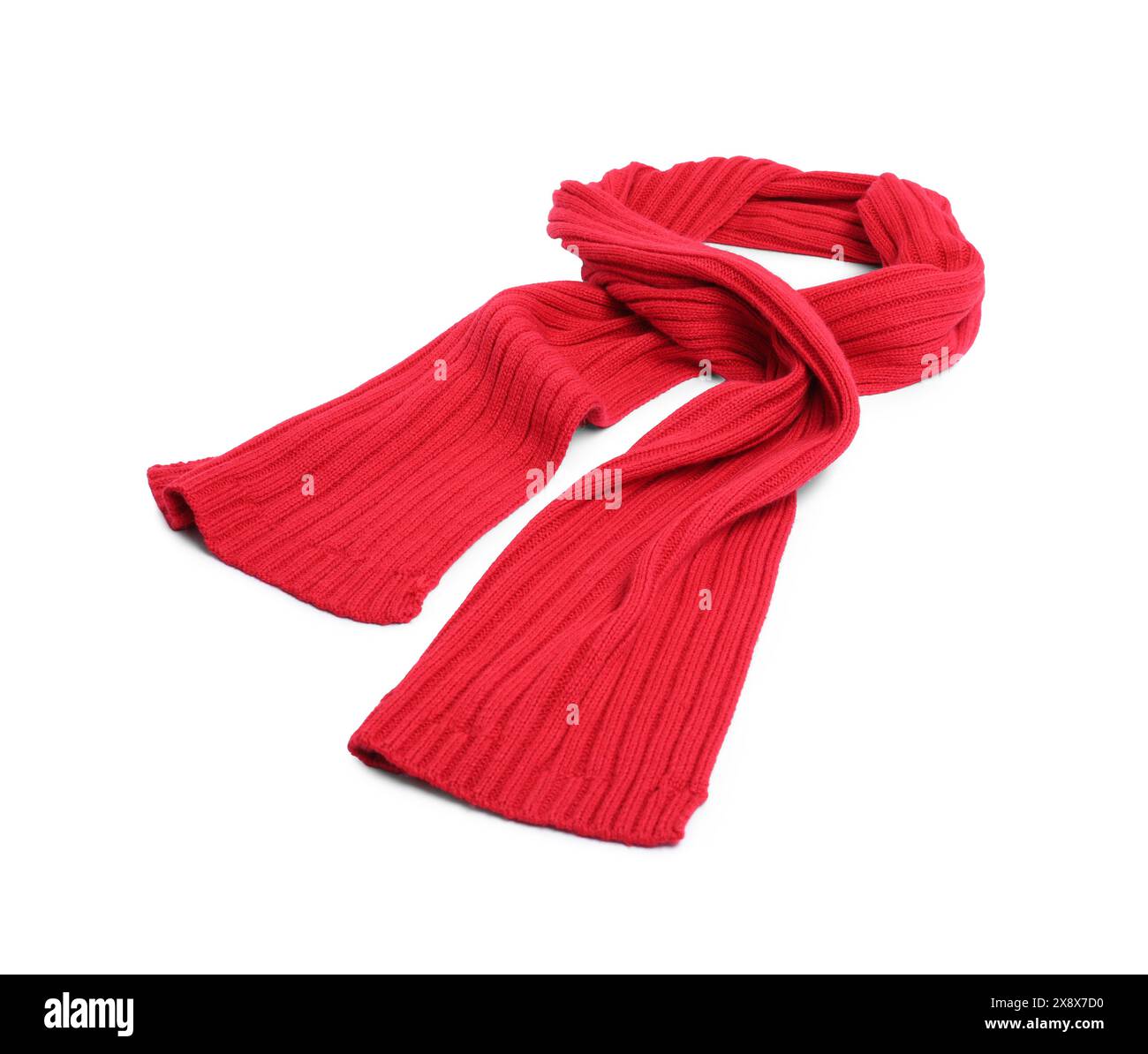 One red knitted scarf on white background Stock Photo - Alamy
