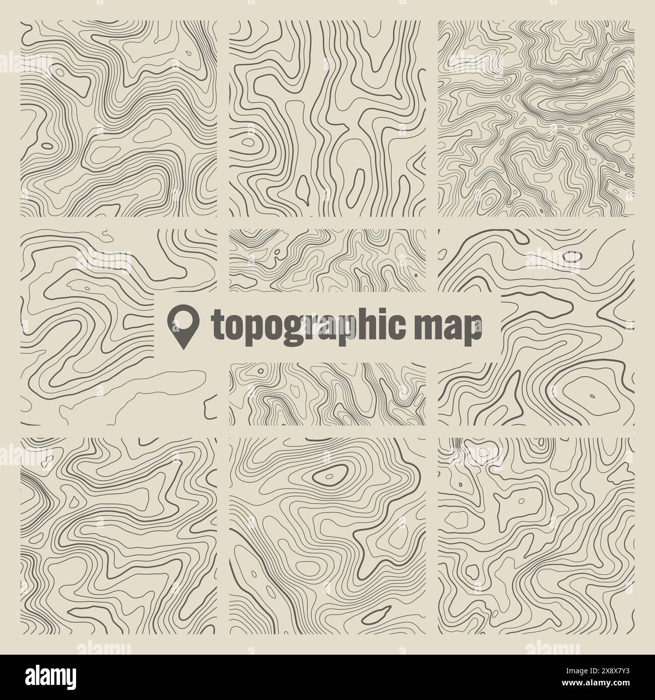 Topographic map with contour lines. Geographic terrain grid, relief ...