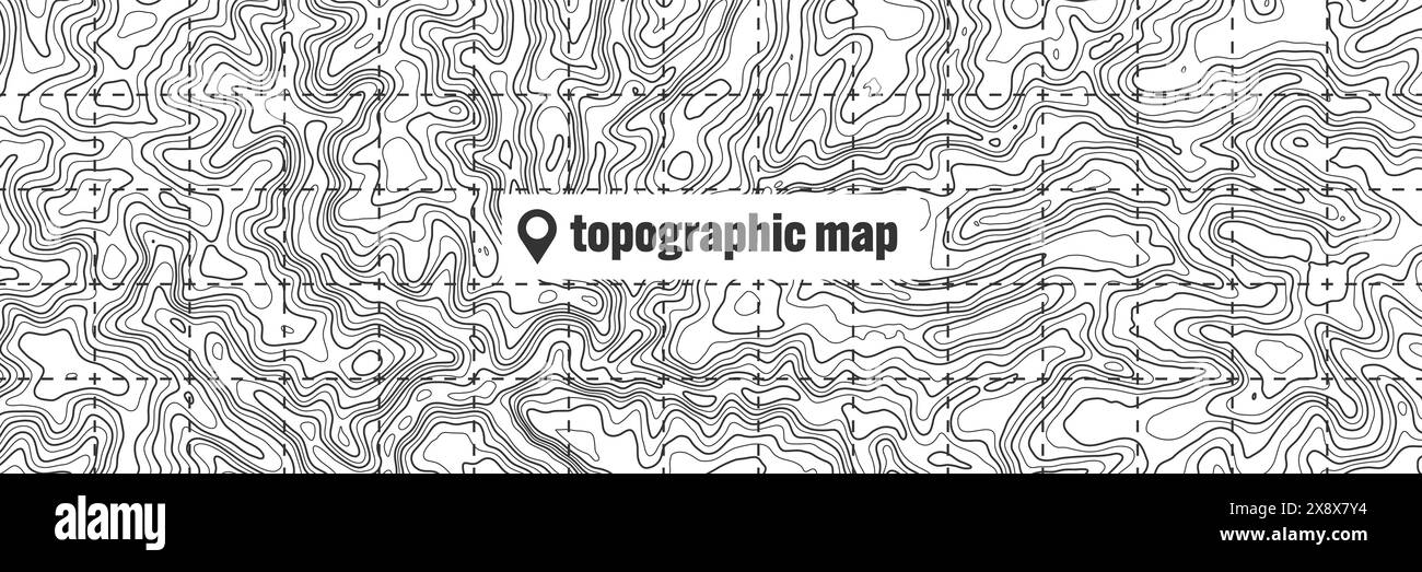 Topographic map with contour lines. Geographic terrain grid, relief ...