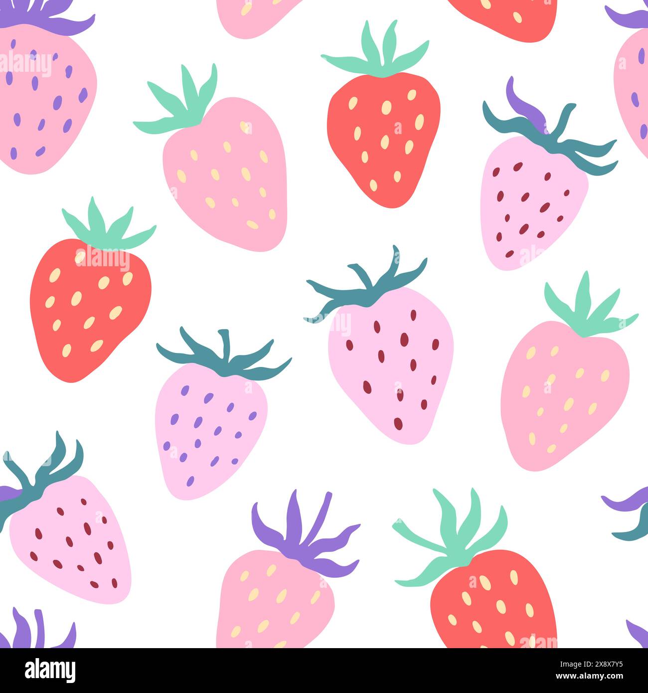 Cute seamless pattern with simple strawberry elements in delicate ...