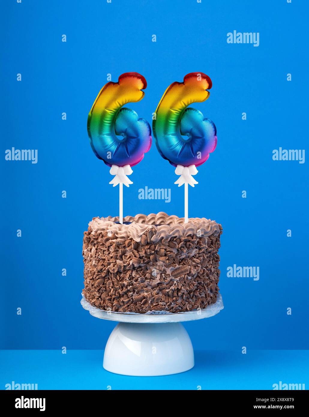 Birthday cake with balloon number 66 - Invitation card on blue ...