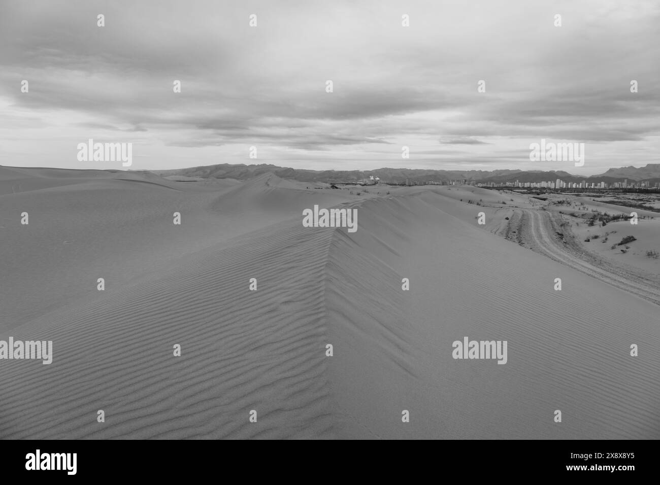 Tengger desert scenery, Inner Mongolia, China. The windy weather with ...