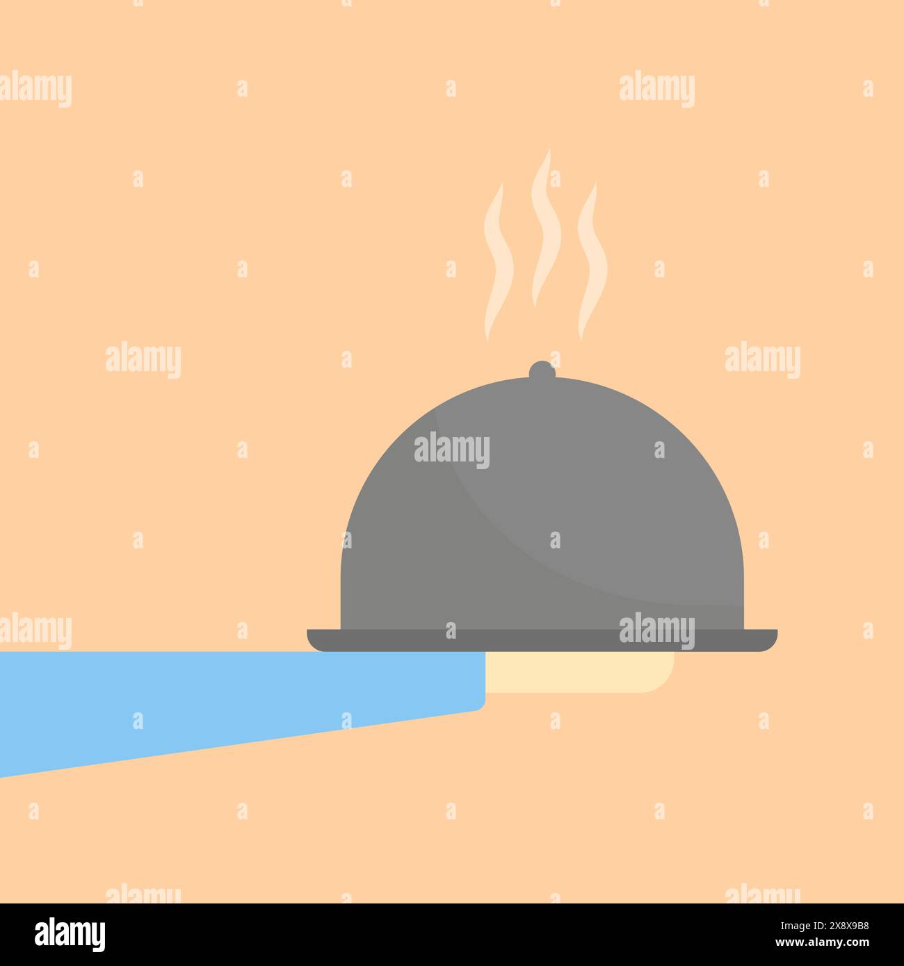 Hot meal serving tray vector icon. Food cover with steam illustration ...