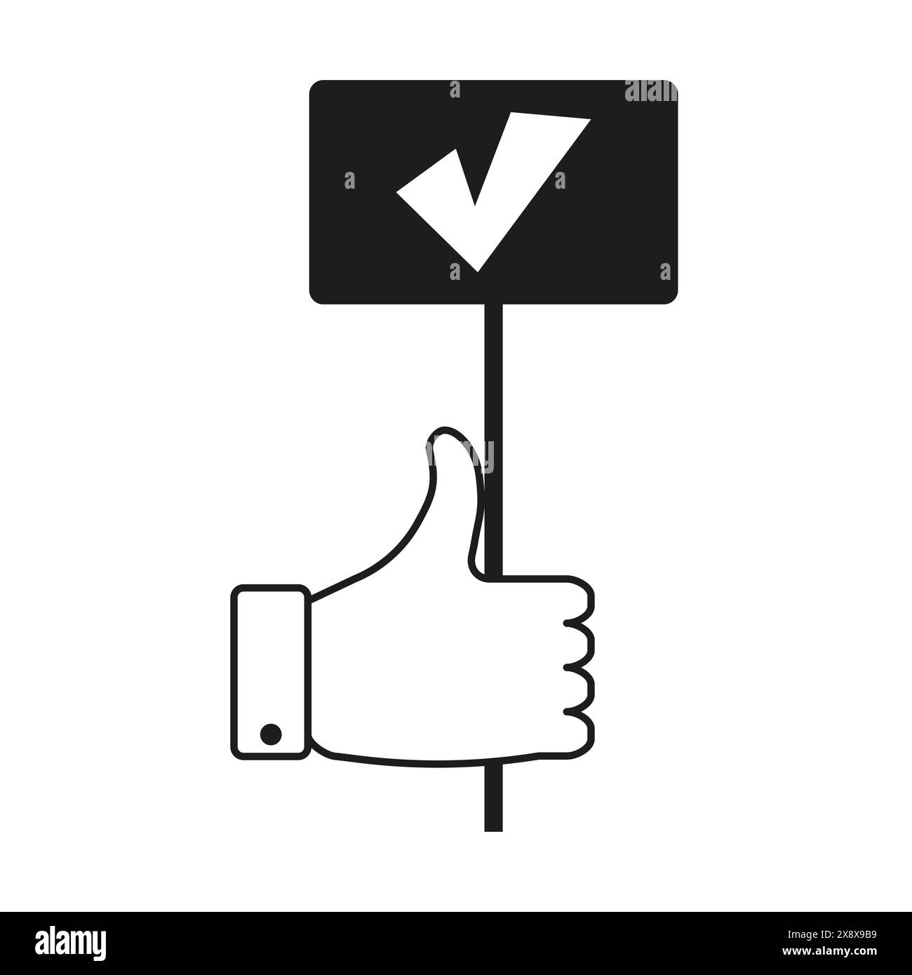 Thumbs up symbol. Check mark sign. Black and white icon. Approval ...