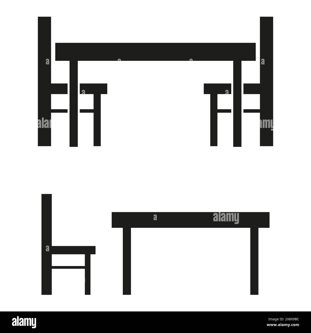 Dining table and chairs vector silhouette. Furniture set Vector icon ...