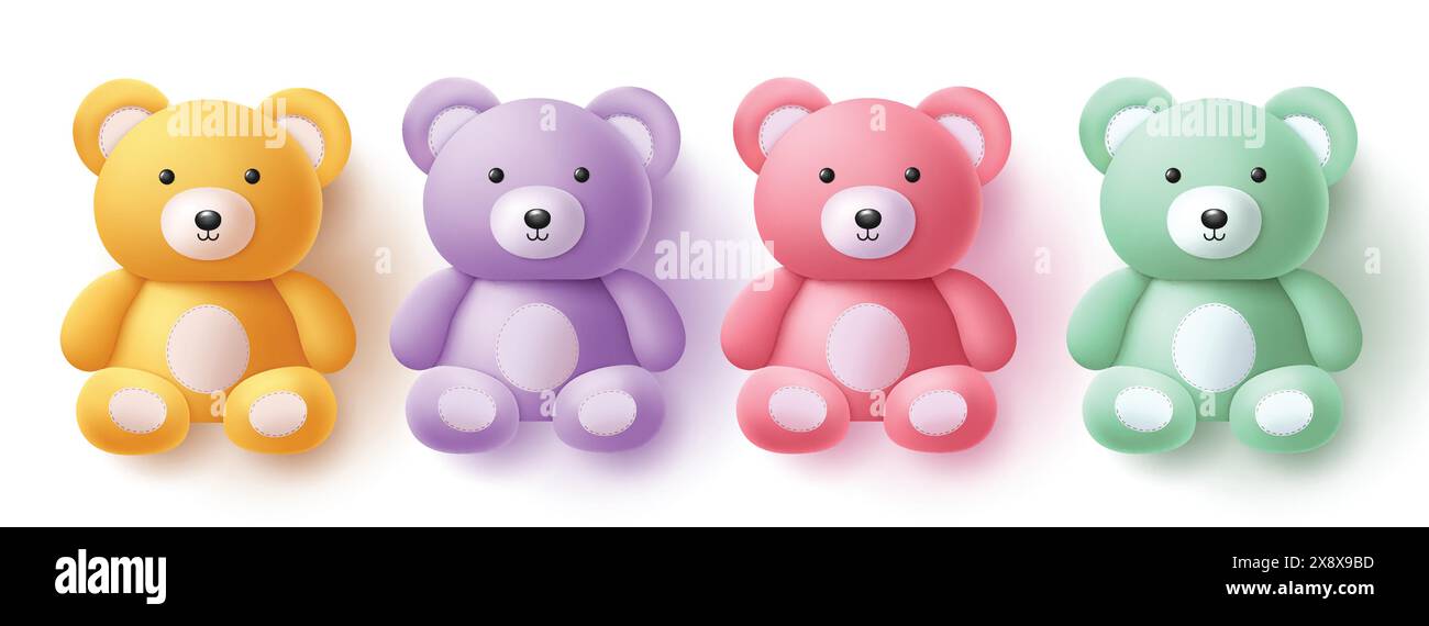 Teddy bear birthday elements vector set design. Birthday teddy bear ...