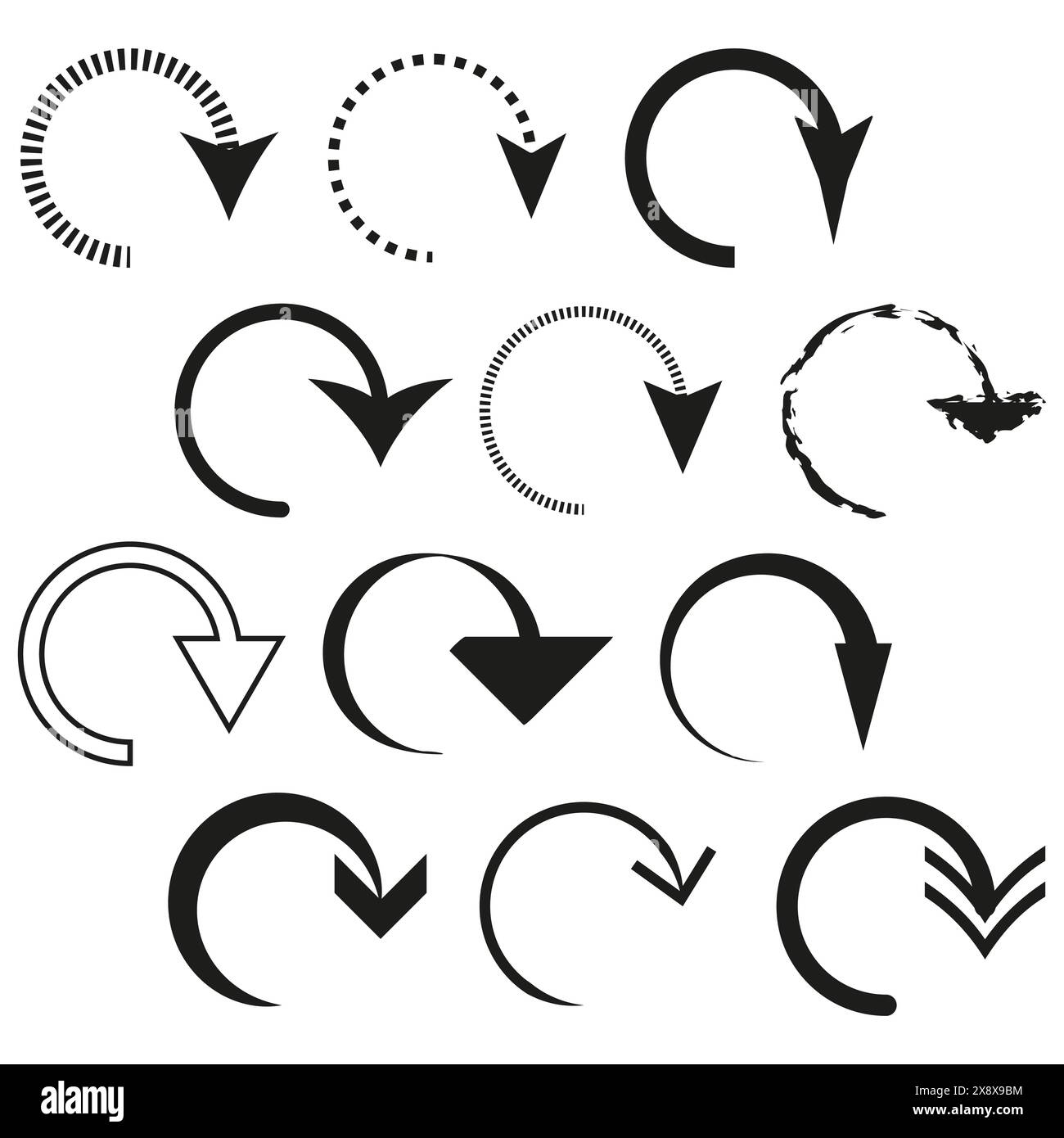 Refresh arrow icons. Circular arrow symbols. Black and white. Vector illustration Stock Vector ...