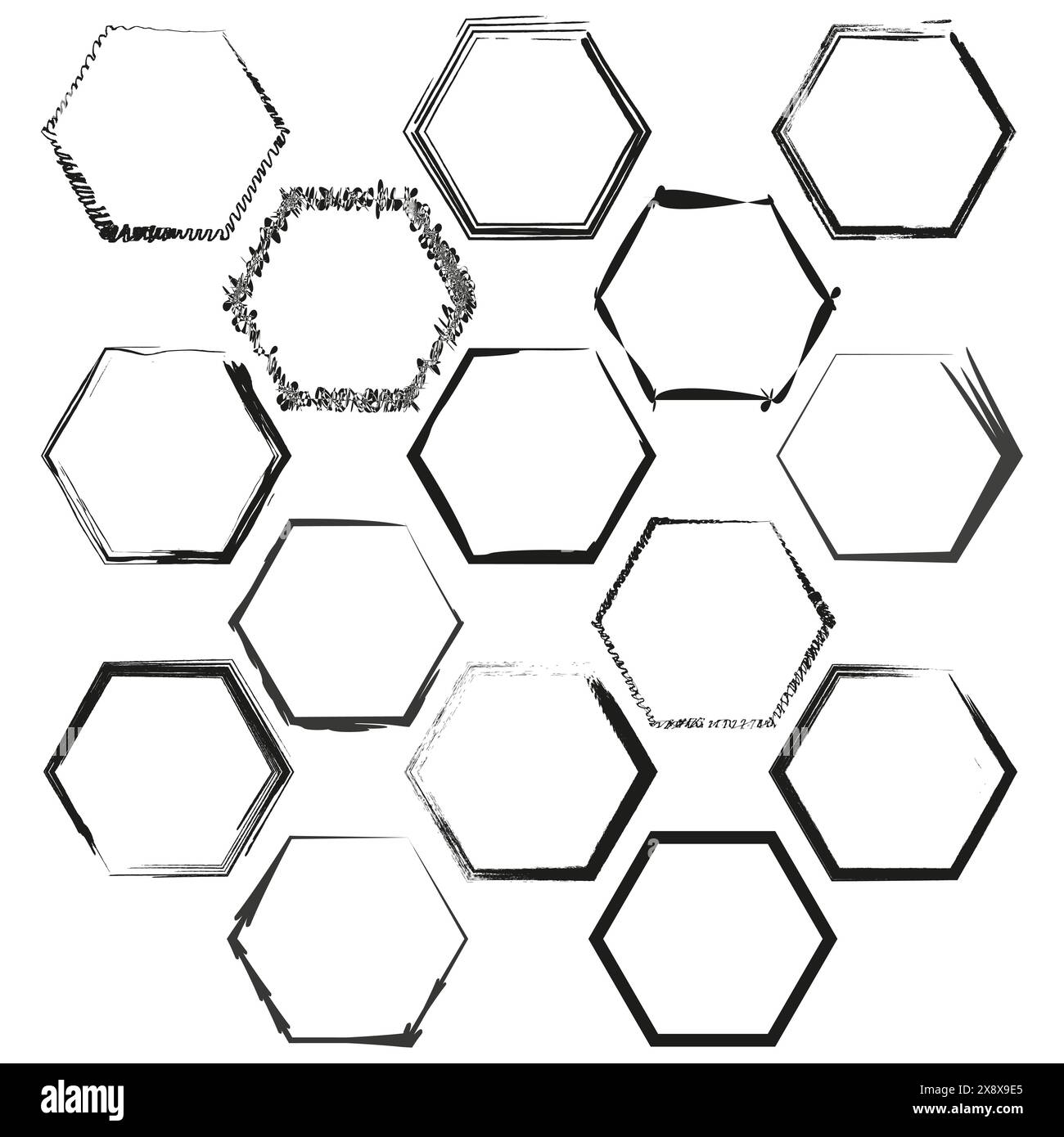 Assorted hexagon frames set. Black polygonal borders collection. Abstract hexagonal shapes for ...