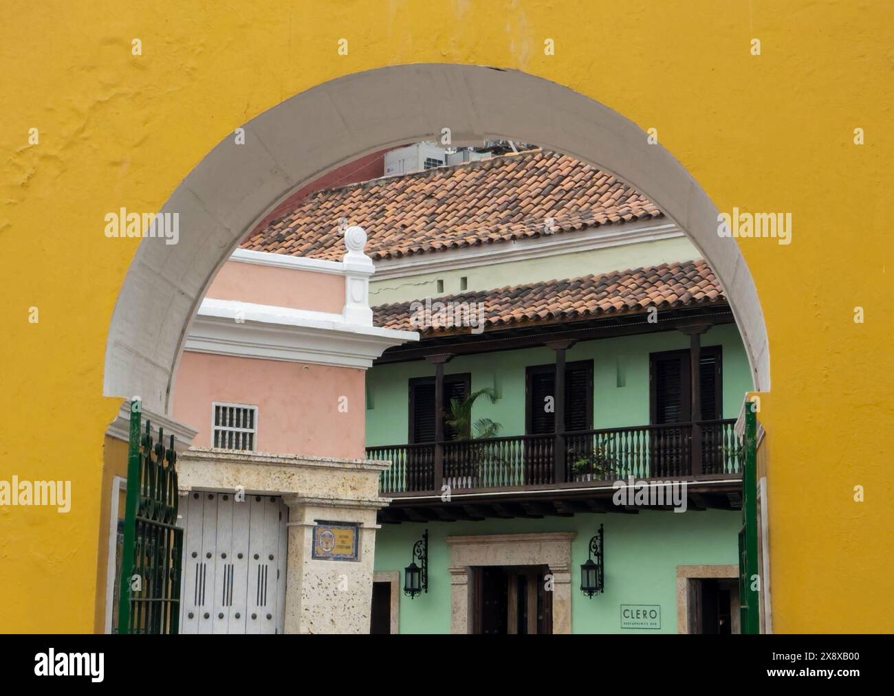 Colorful architecture in the historic walled city of Cartagena Colombia ...
