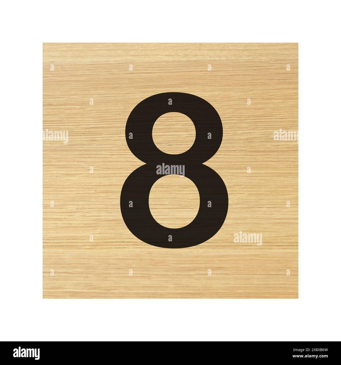 Eight 8 wood block on white with clipping path Stock Photo - Alamy