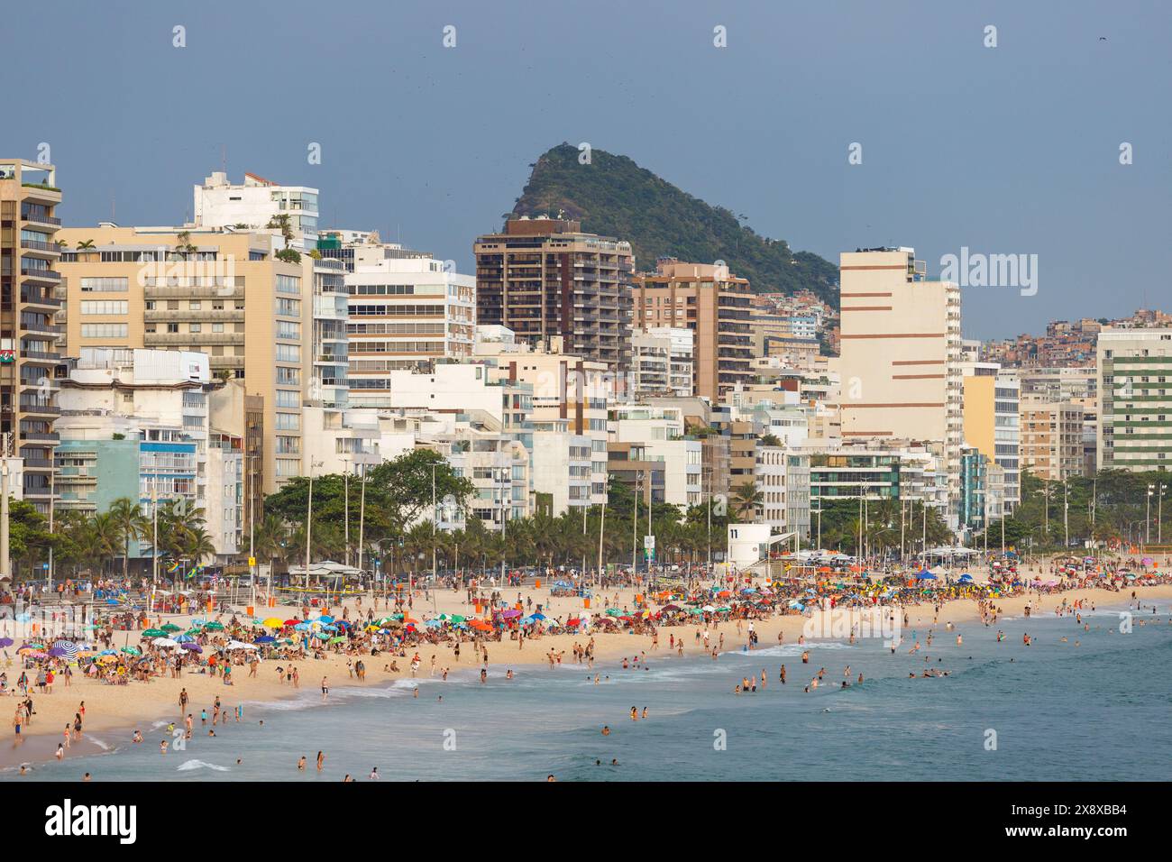 view of Leblon beach in Rio de Janeiro, Brazil - December 25, 2023: aerial view of Leblon beach ...
