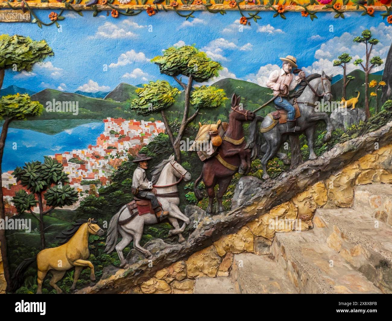 The town of Guatape is a small village painted colorfully and known for ...