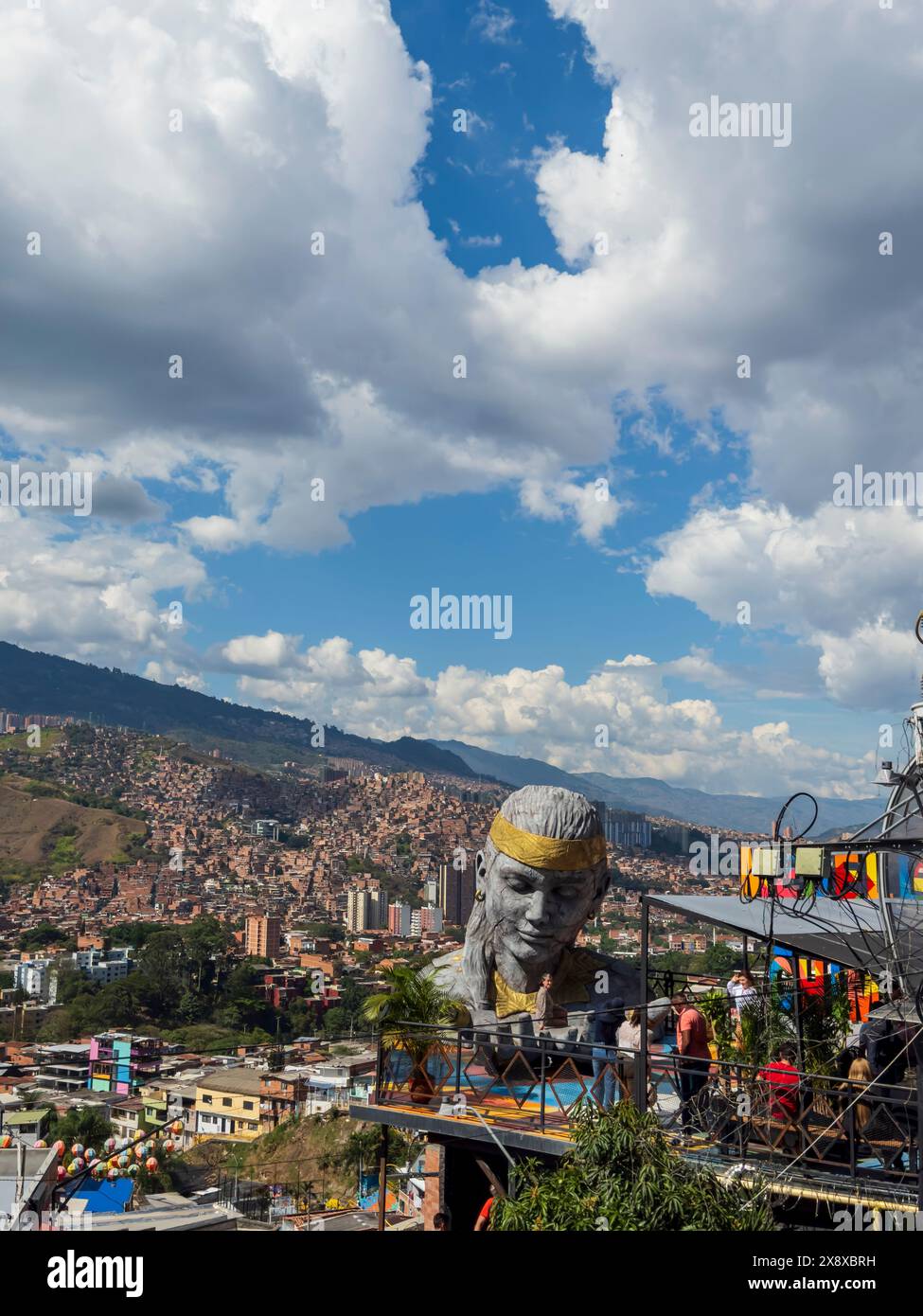 A giant statue of Pachamama graces Comuna 13, a barrio in Medellin that ...