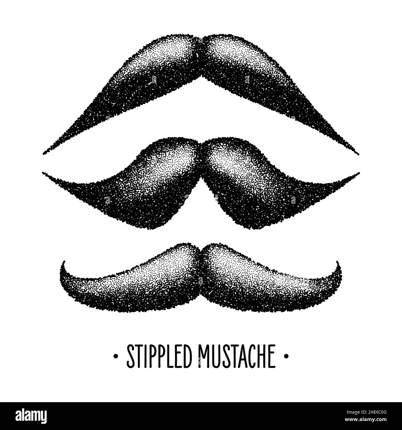 Stippled vintage mustache. Curly facial hair. Hipster beard. Stippling ...
