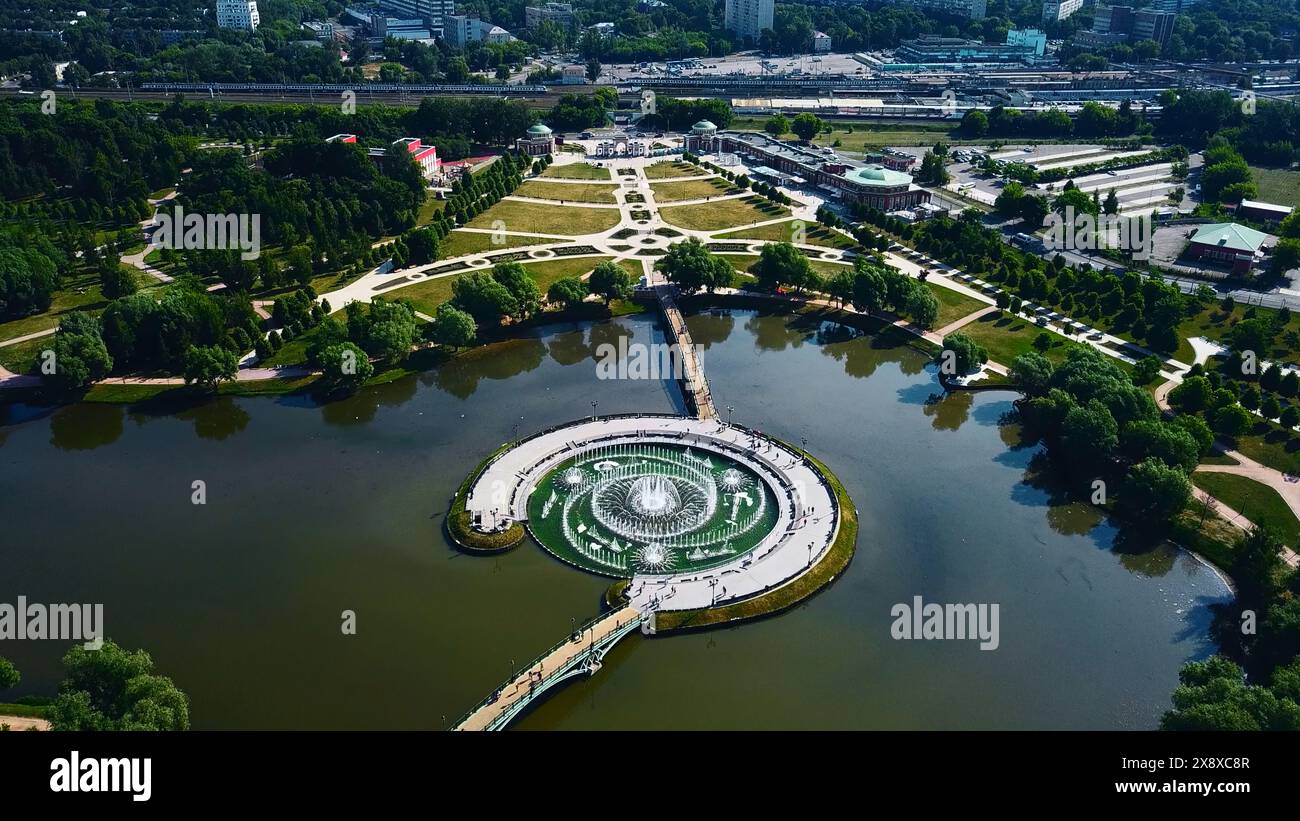 Geometric landscape paths and fountains. Creative. Top view of ...
