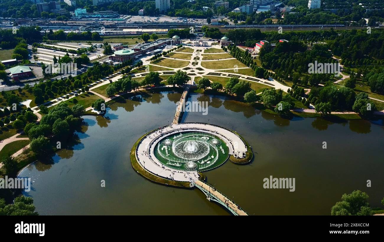 Geometric landscape paths and fountains. Creative. Top view of ...