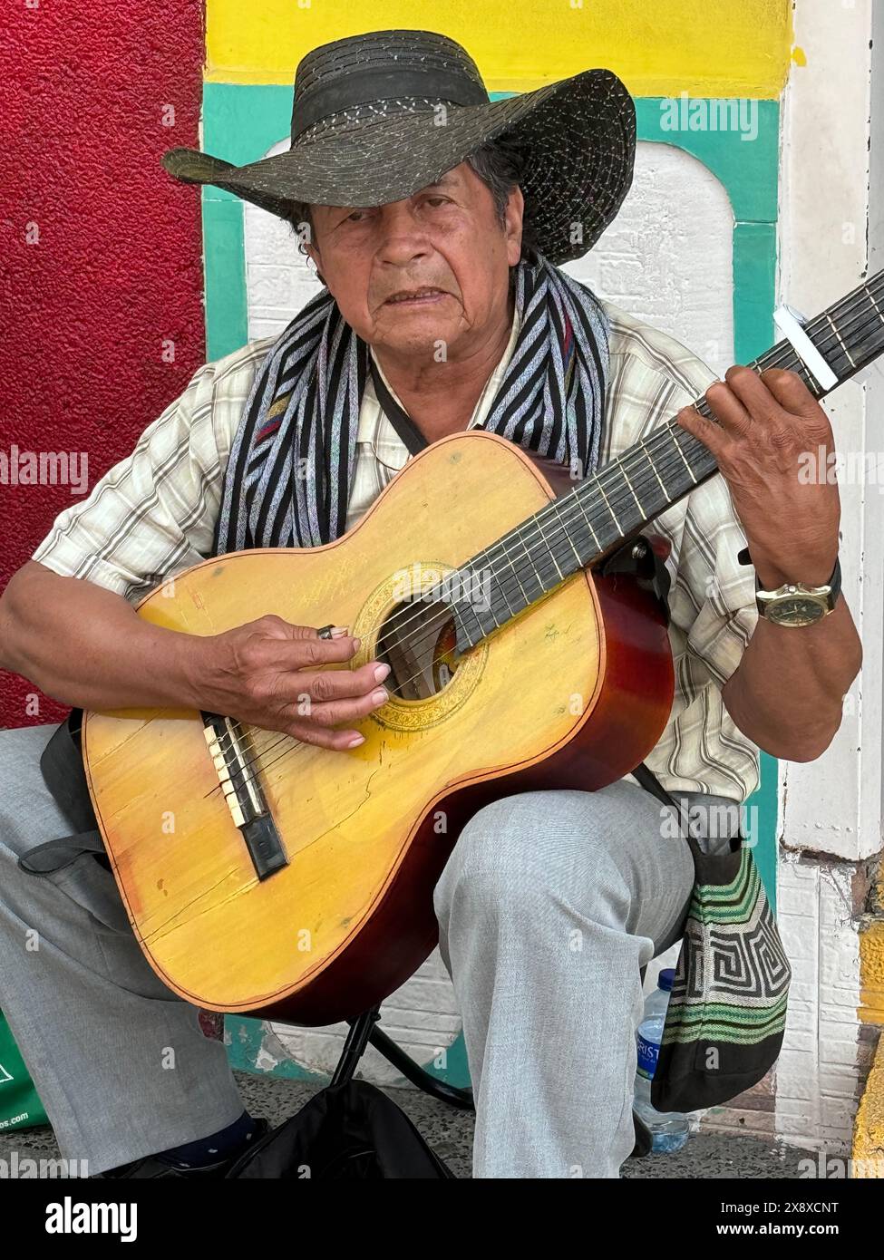 Local musicians play traditional music in Filandia, Colombia Stock ...