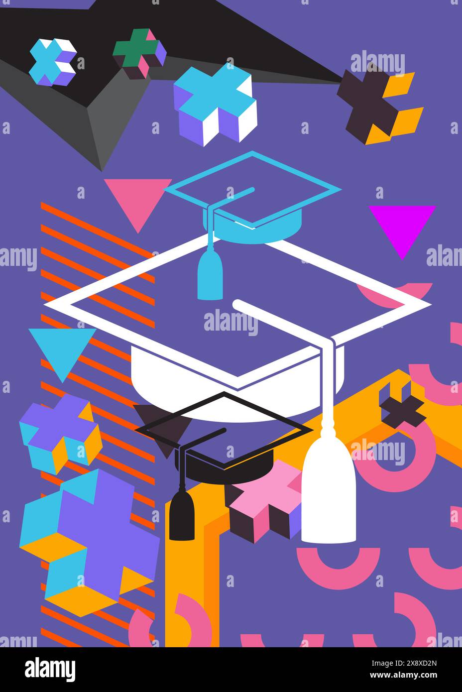 Graduation Cap, mortar board with geometrical graphic retro theme ...