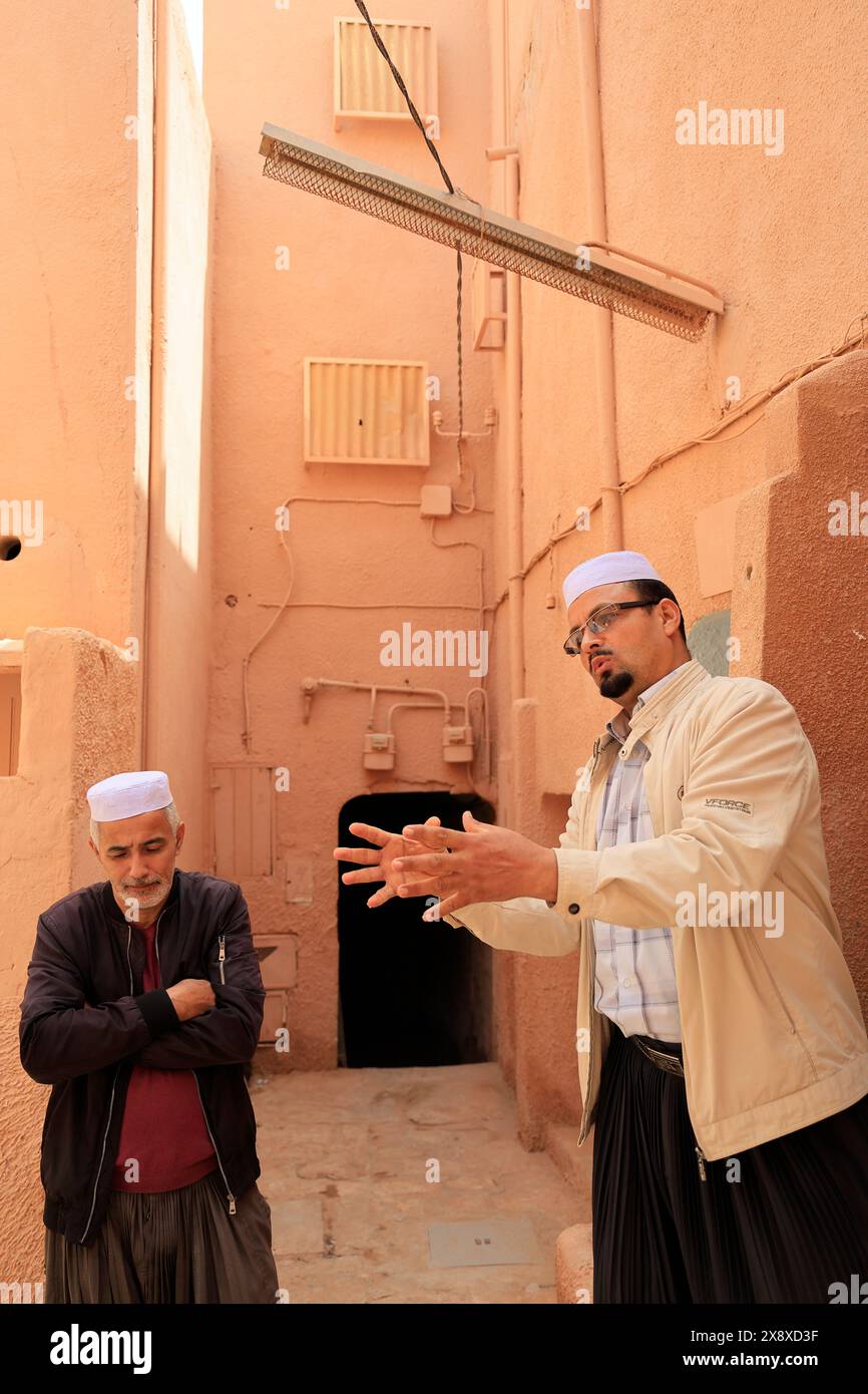 Visitor with tour guide visiting the Ksar Ghardaia, one of the Ksar ...