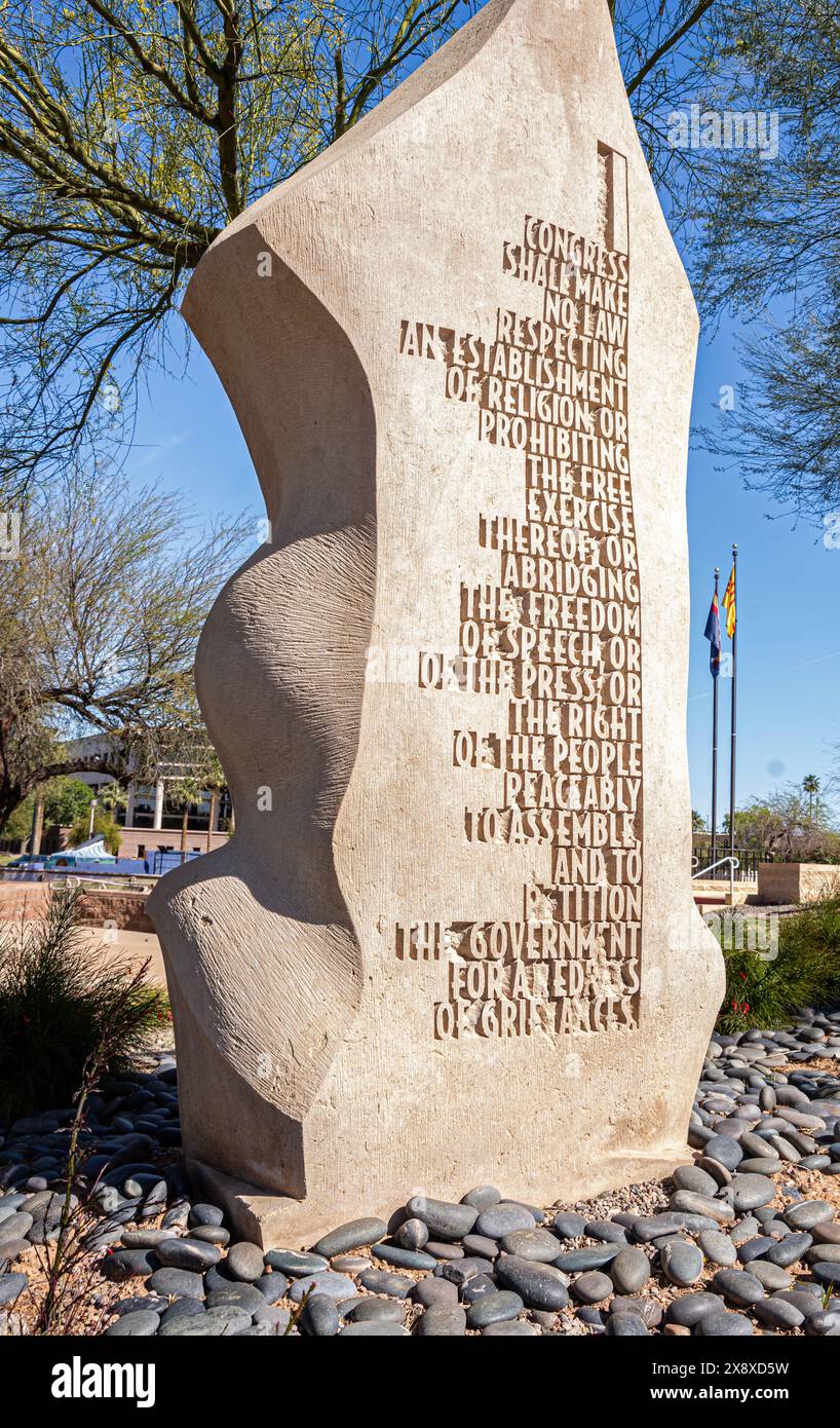 Arizona State Capitol Phoenix; Bill of Rights Monument, First Amendment ...