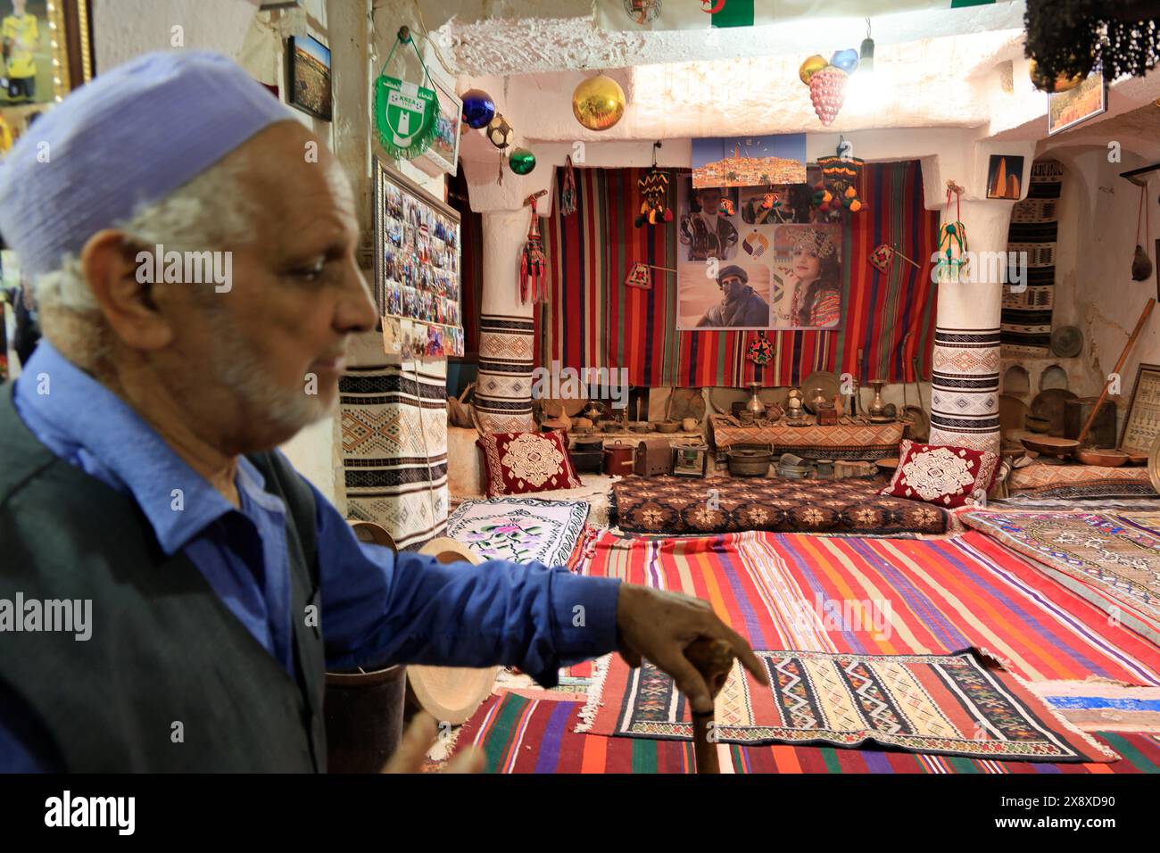 Interior view of a traditional Mozabite family house with traditional ...