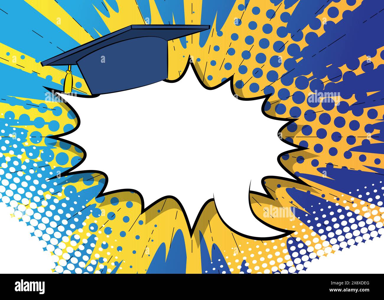 Cartoon Graduation Cap with blank speech bubble, comic book Education ...