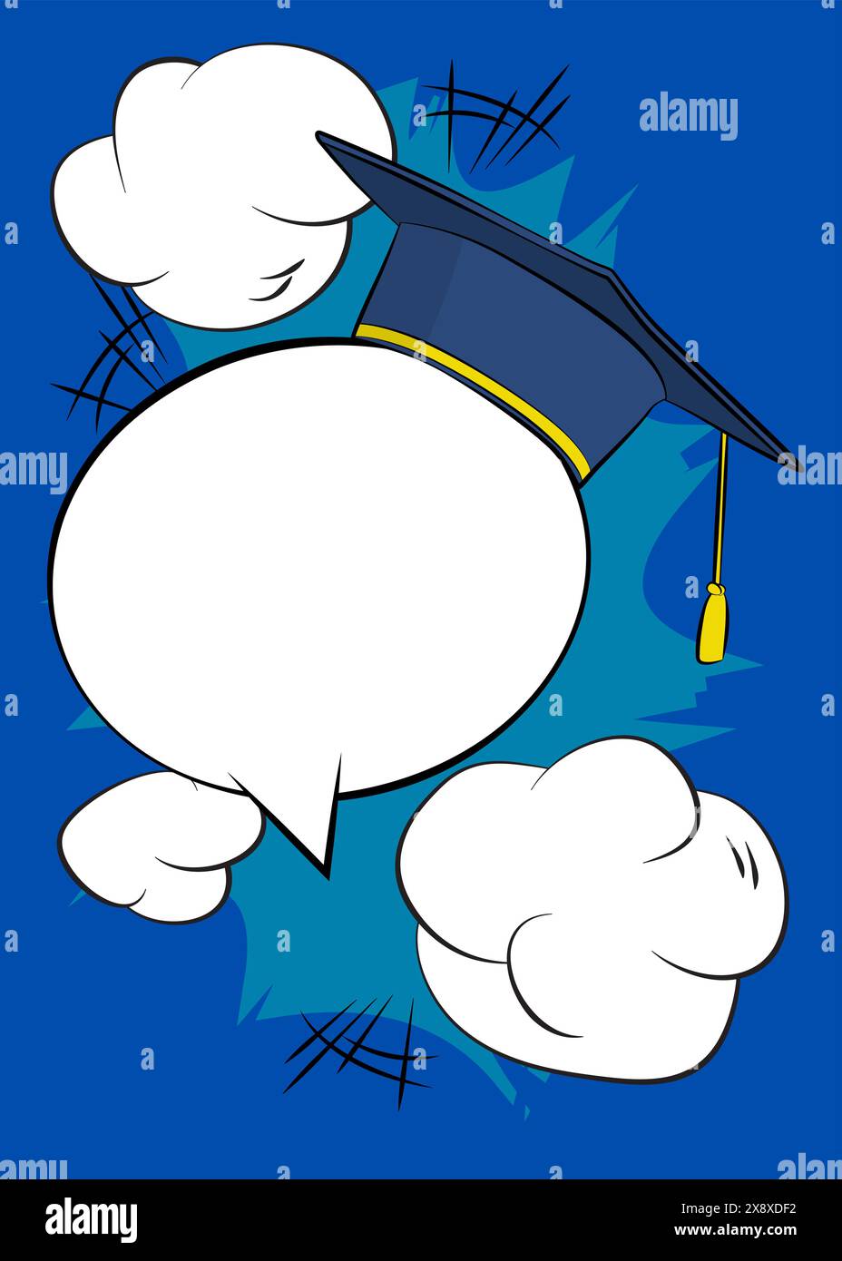 Cartoon Graduation Cap with blank speech bubble, comic book Education ...