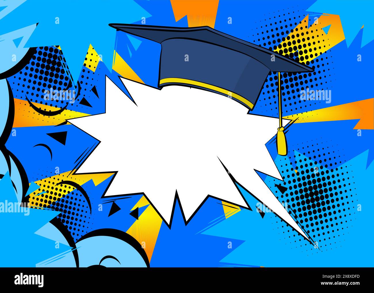 Cartoon Graduation Cap with blank speech bubble, comic book Education ...