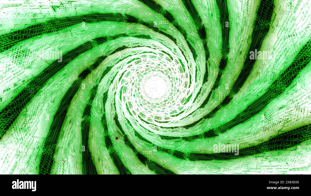 Abstract vortex with hypnotic stripes. Motion. Rotating and bending ...