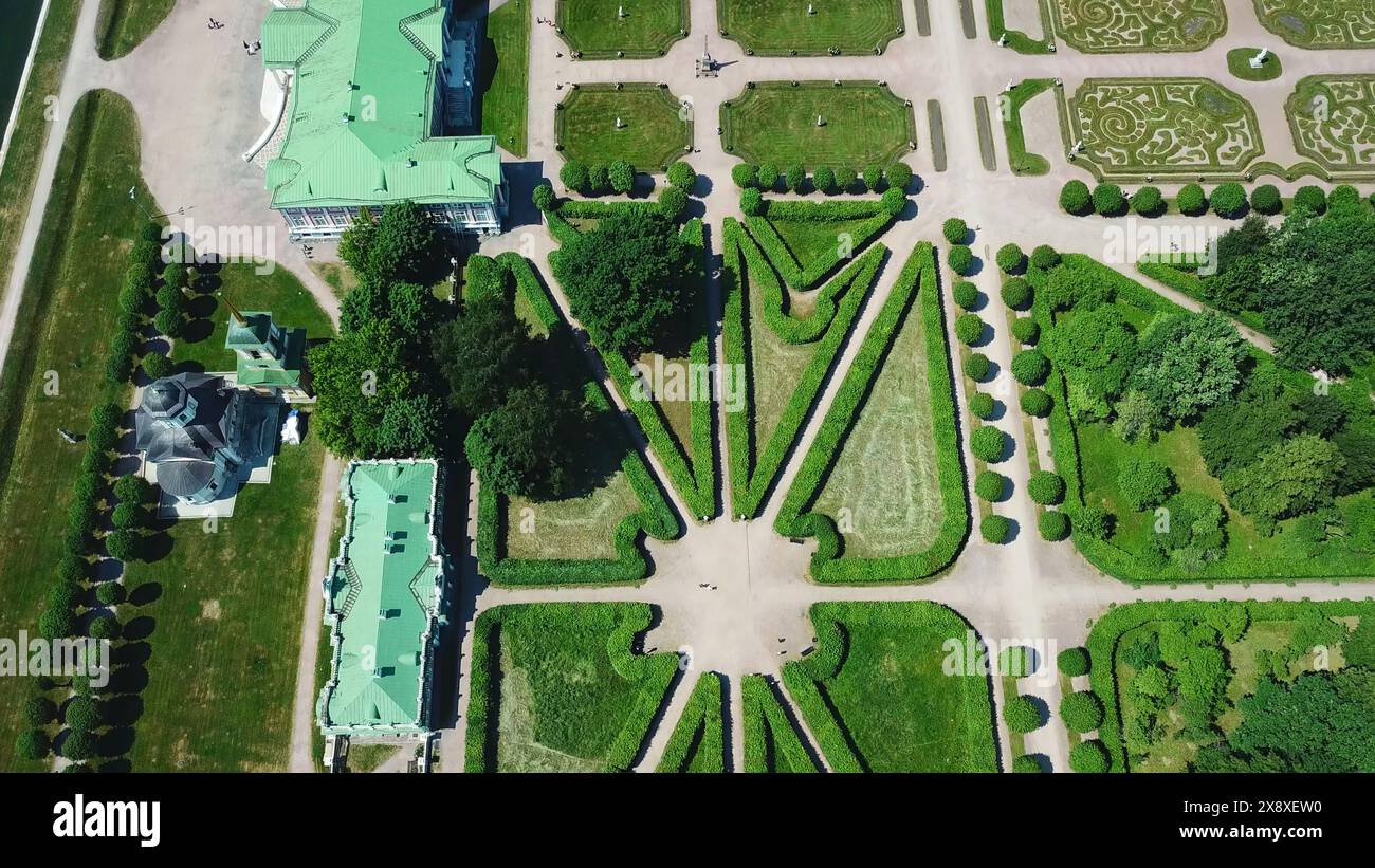 Top view of royal garden with patterns and ancient buildings. Creative ...