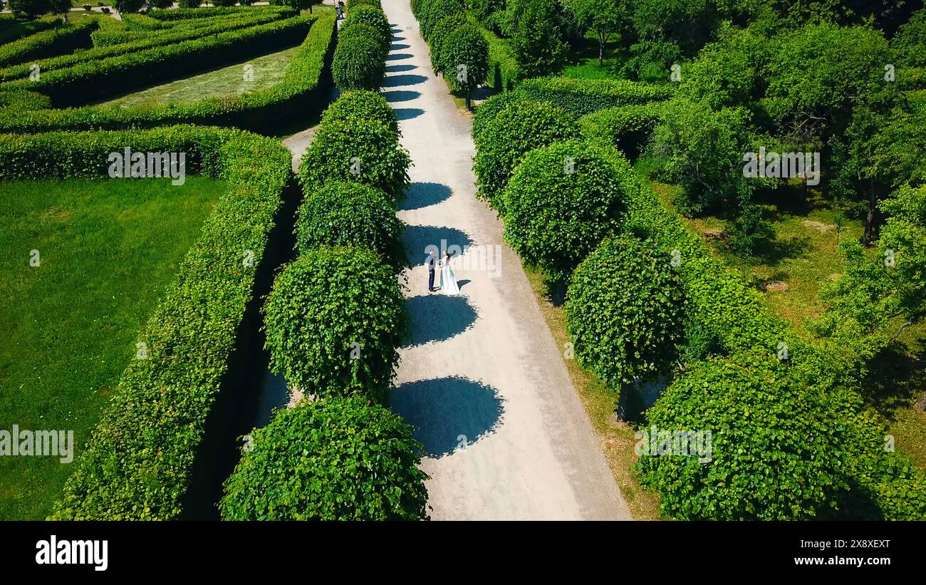 Drone view bride groom walking hi-res stock photography and images - Alamy