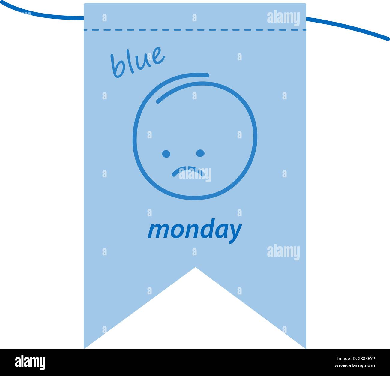 Blue Monday Concept Tag with Sad Face Emoticon on a holiday flag ...