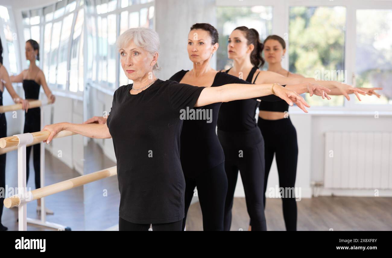 Group of women practicing at ballet barre Stock Photo - Alamy