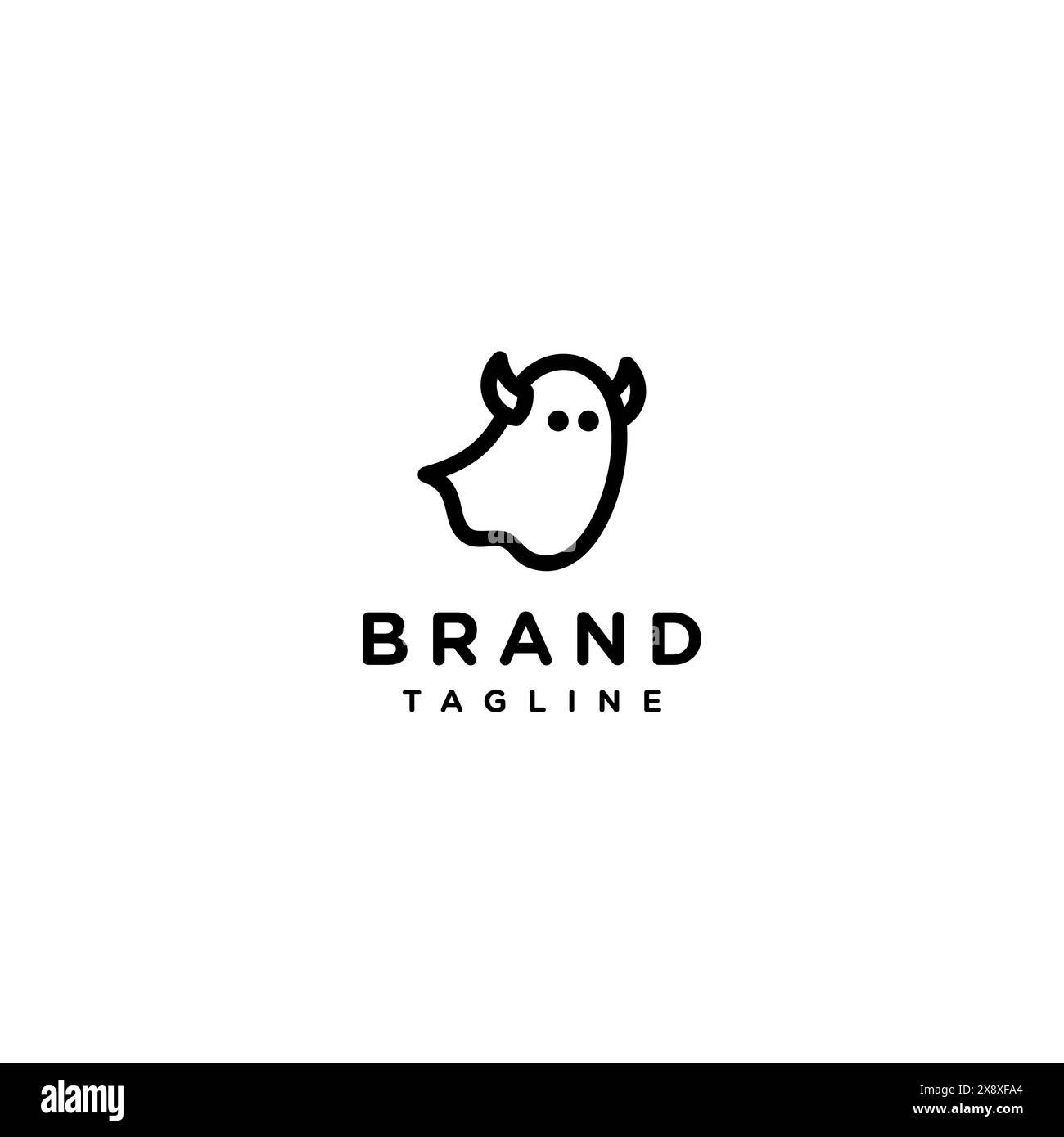 Cute Little Ghost With Horns Icons Flying Looking For People. Cute ...