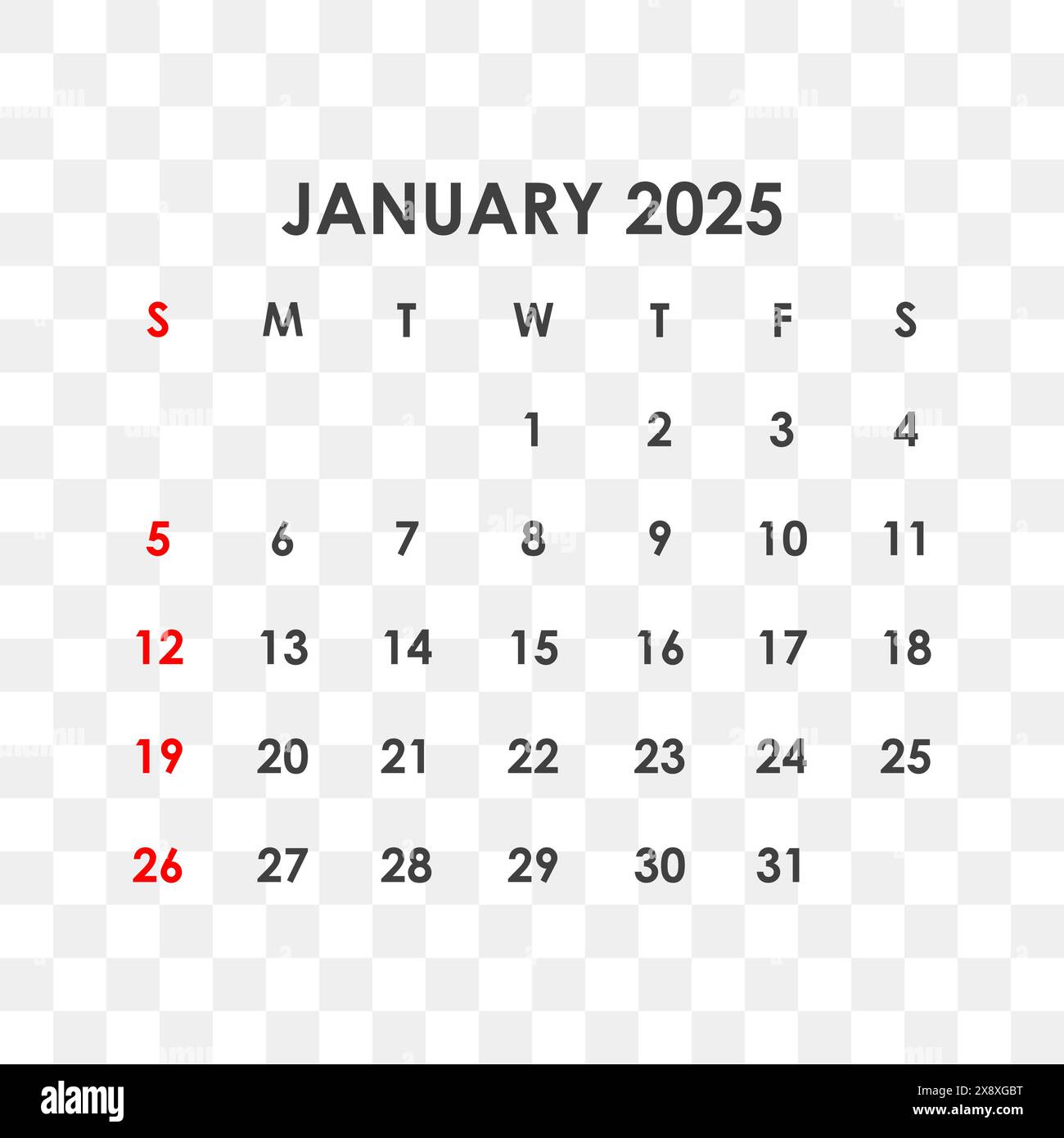 January 2025 Calendar. Week starts on Sunday Stock Vector Image & Art ...