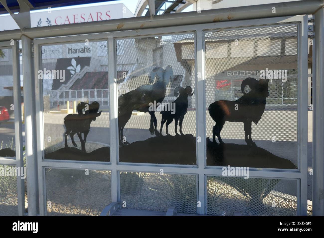 Las Vegas, Nevada, USA 15th May 2024 Bighorn Sheep Metal Art at Bus ...