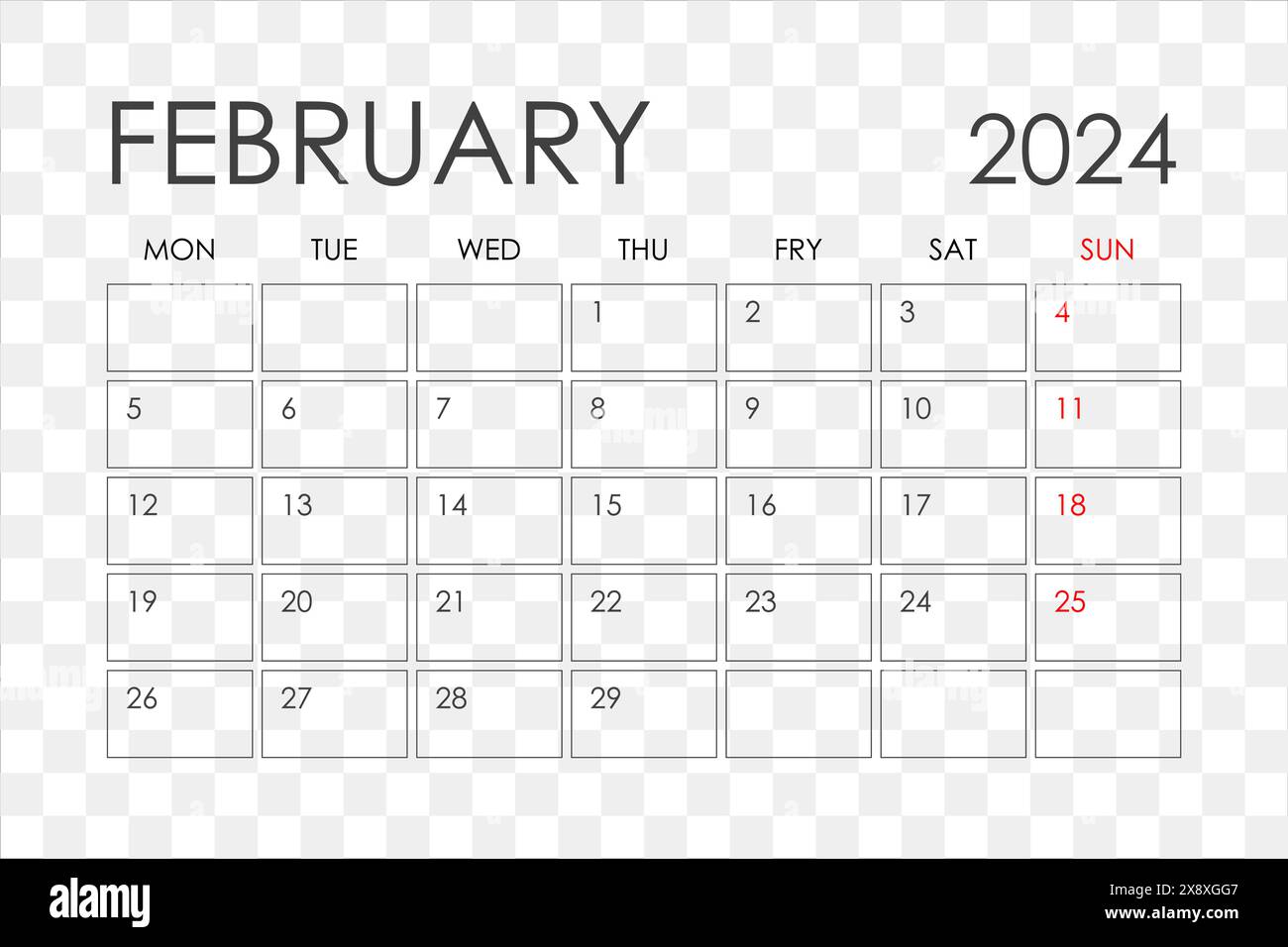 Calendar for February 2024. The week starts on Sunday Stock Vector ...