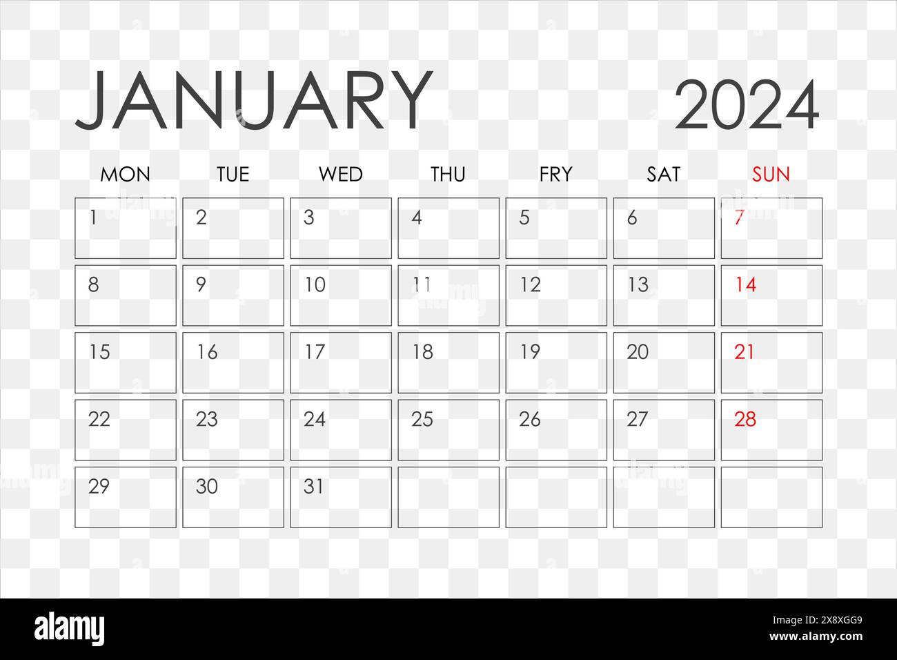 January 2024 Calendar. Week starts on Sunday Stock Vector Image & Art ...